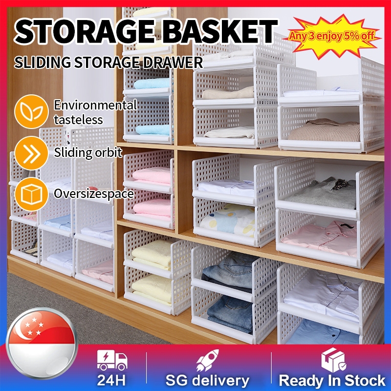 ⚡SG Next Day Delivery⚡Pullable Stackable Foldable Wardrobe Organizer ...