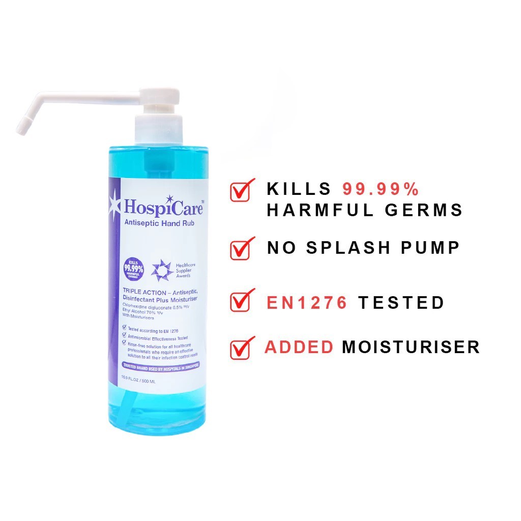 HospiCare Antiseptic Hand Rub (500ml)w/ 70% Ethyl Alcohol & 0.5% ...