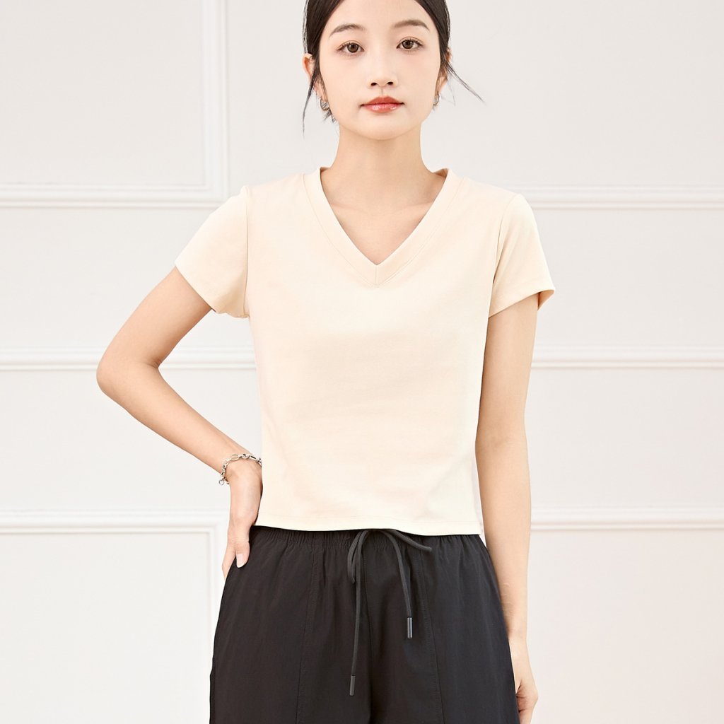 Eyouth 13106 Women's T-Shirt V-nect Short Sleeve- Soft and Comfortable ...