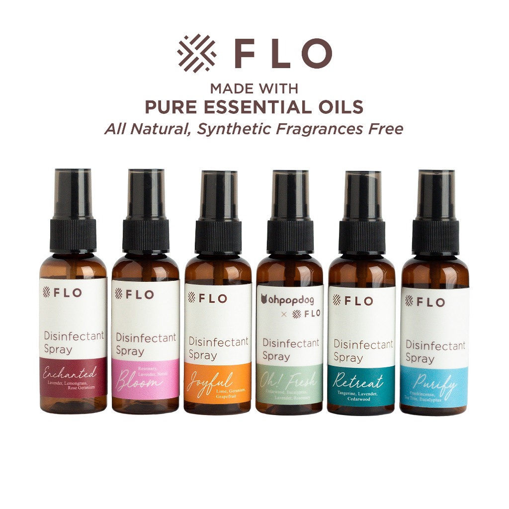 FLO Disinfectant Spray 50ml - 70% Alcohol, Infused with Pure Essential Oils | Shopee Singapore