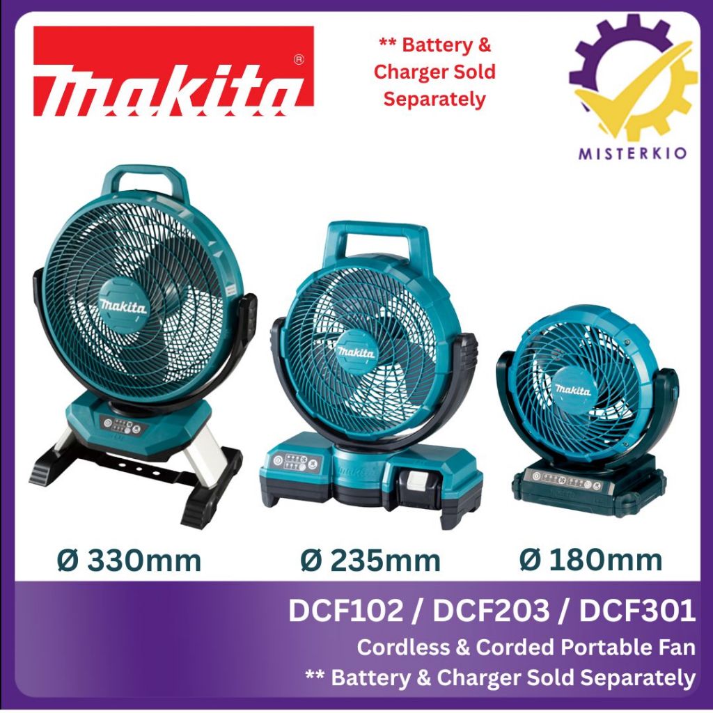 MAKITA AC/Cordless Battery Operated Dual Function Table Fan DCF102 ...