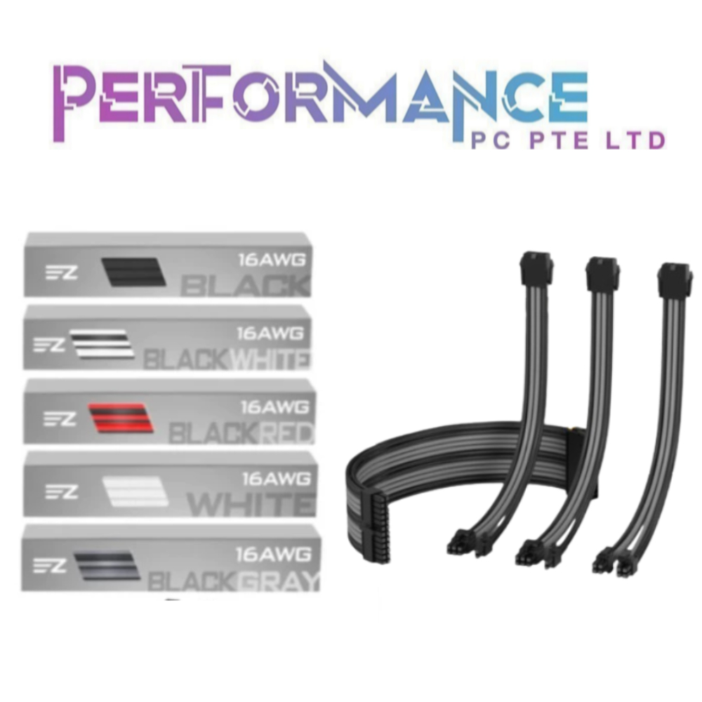 EZDIY 16AWG PSU Cable Extension 4 Cable Kit - Black - Black/White ...