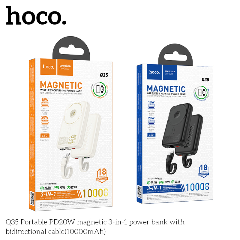Hoco Q35 PD20W 3-in-1 Magnetic Power bank 10000mAh Type C input Output ...