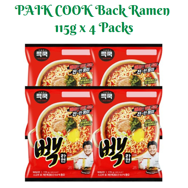 PAIK COOK Back Ramen 115g x 4 Packs, Spicy Korean Instant Noodles by Chef Jongwon Ba다 | Shopee ...