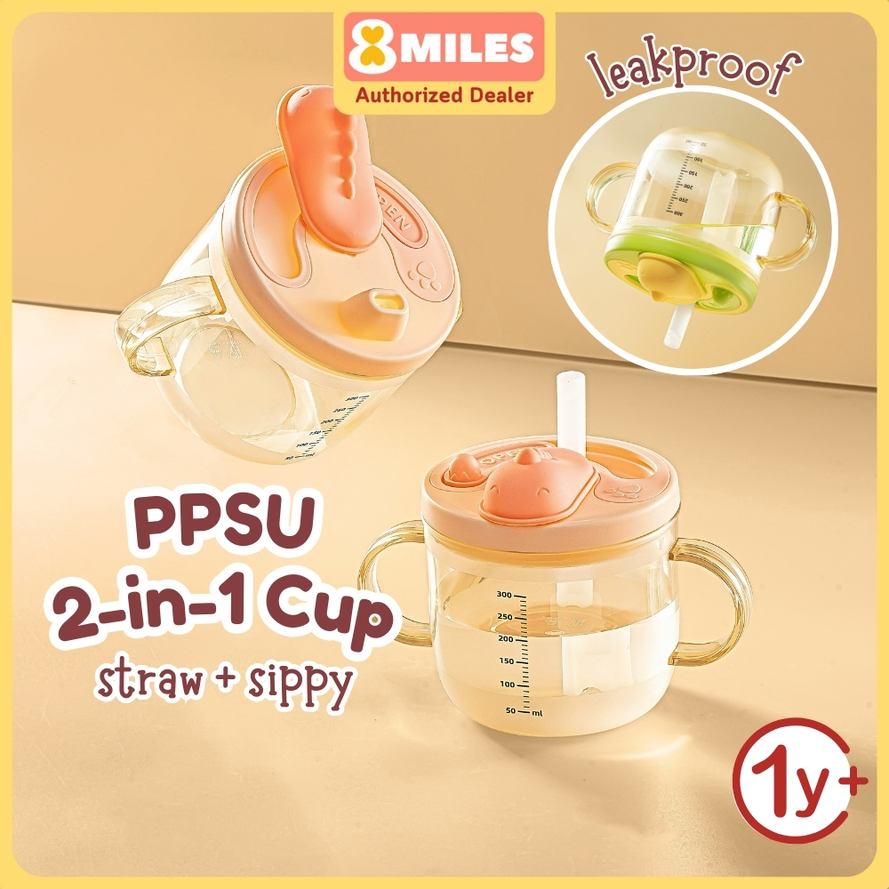 Baby Toddler PPSU Sippy Cup With Straw 2-in-1 Training Cup Anti-spill Leakproof With Handle Kid ...
