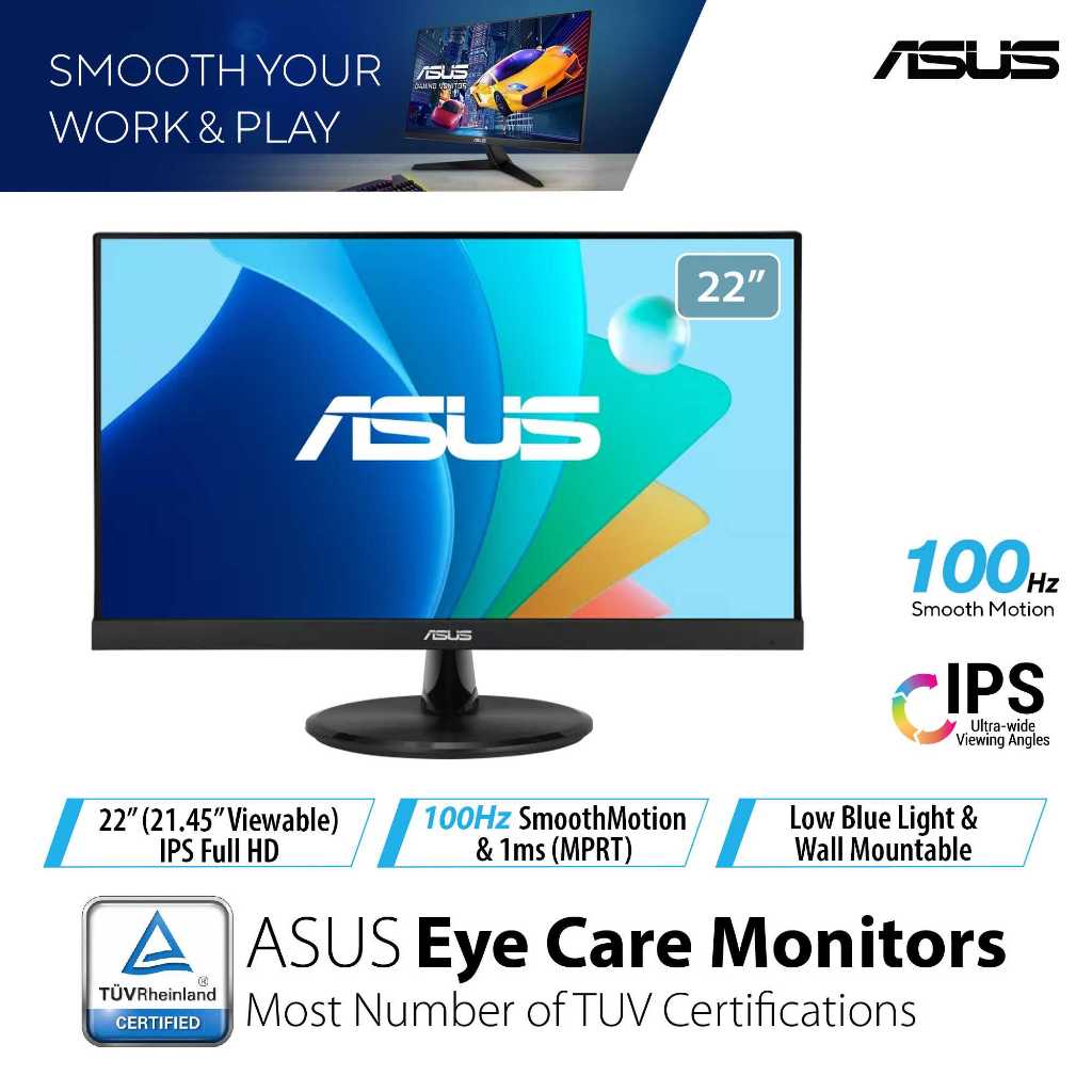 ASUS VP229HF Eye Care Gaming Monitor - 22", IPS, Full HD, 99% sRGB ...