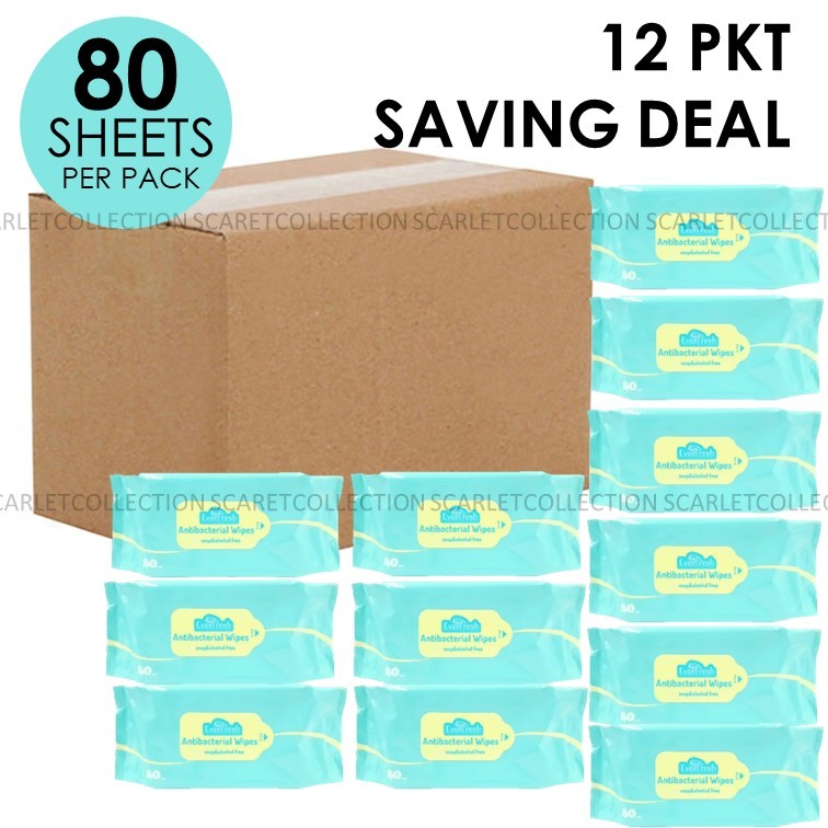 12PKT Everfresh Antibacterial Wet Wipes Wet Tissue Soap & Alcohol Free ...