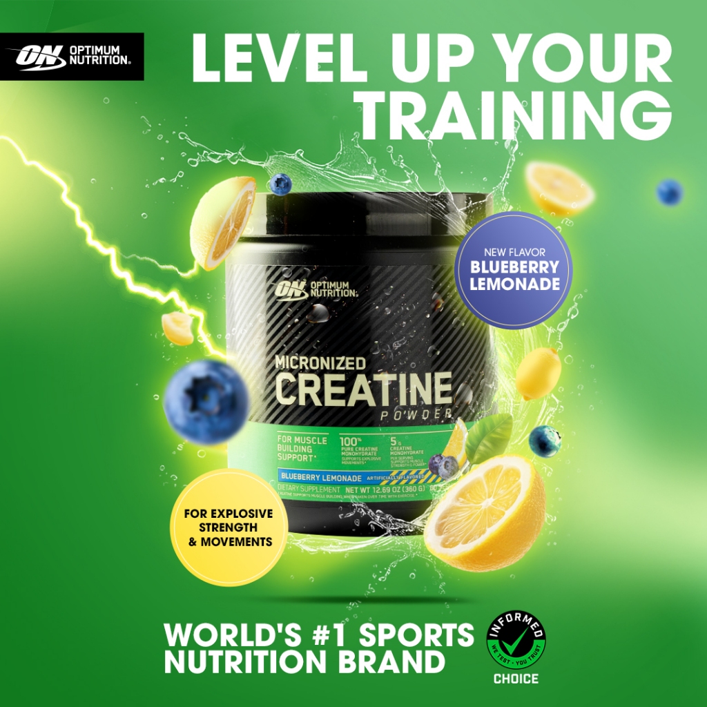 Optimum Nutrition Micronized Creatine Powder Blueberry Lemonade 360g ...