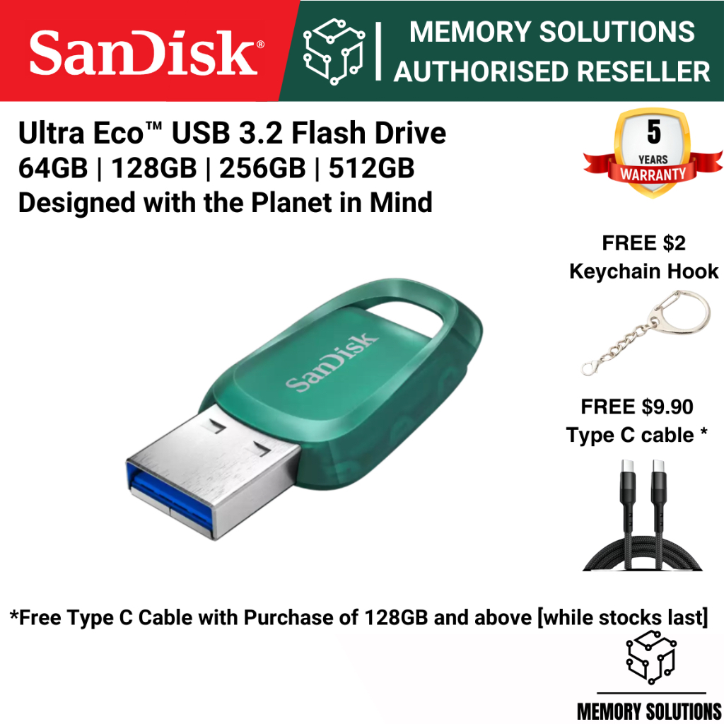 SanDisk Ultra Eco USB 3.2 Gen 1 Type-A Flash Drive CZ96 64GB 128GB ...
