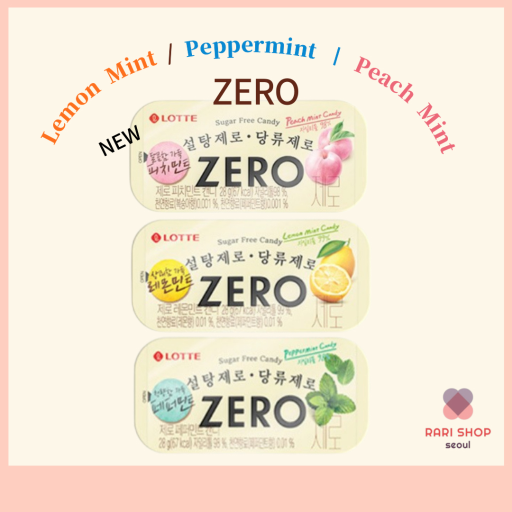 [Lotte] Zero Lemon Mint & Peppermint Candy (28g) Peach Mint (28g) 98% l ...