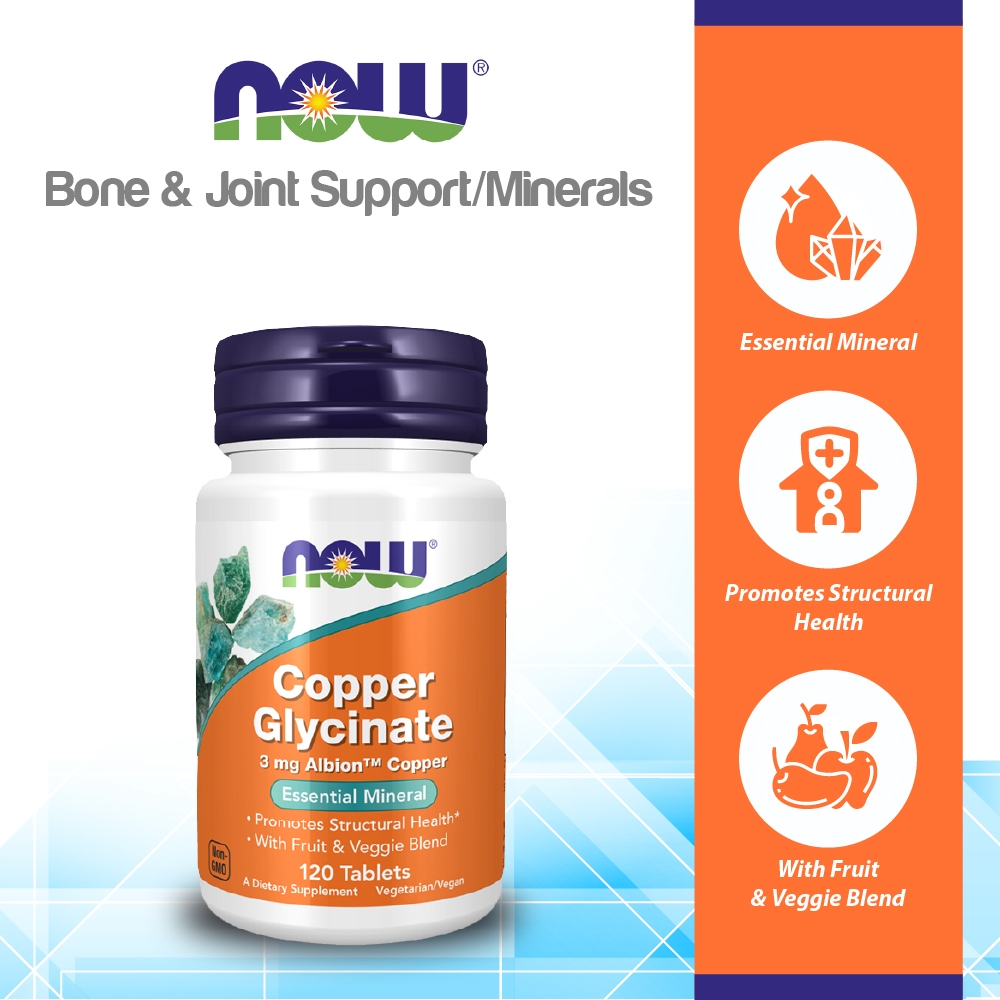 Now Foods Copper Glycinate With 3mg Albion Copper, Promotes Structural ...