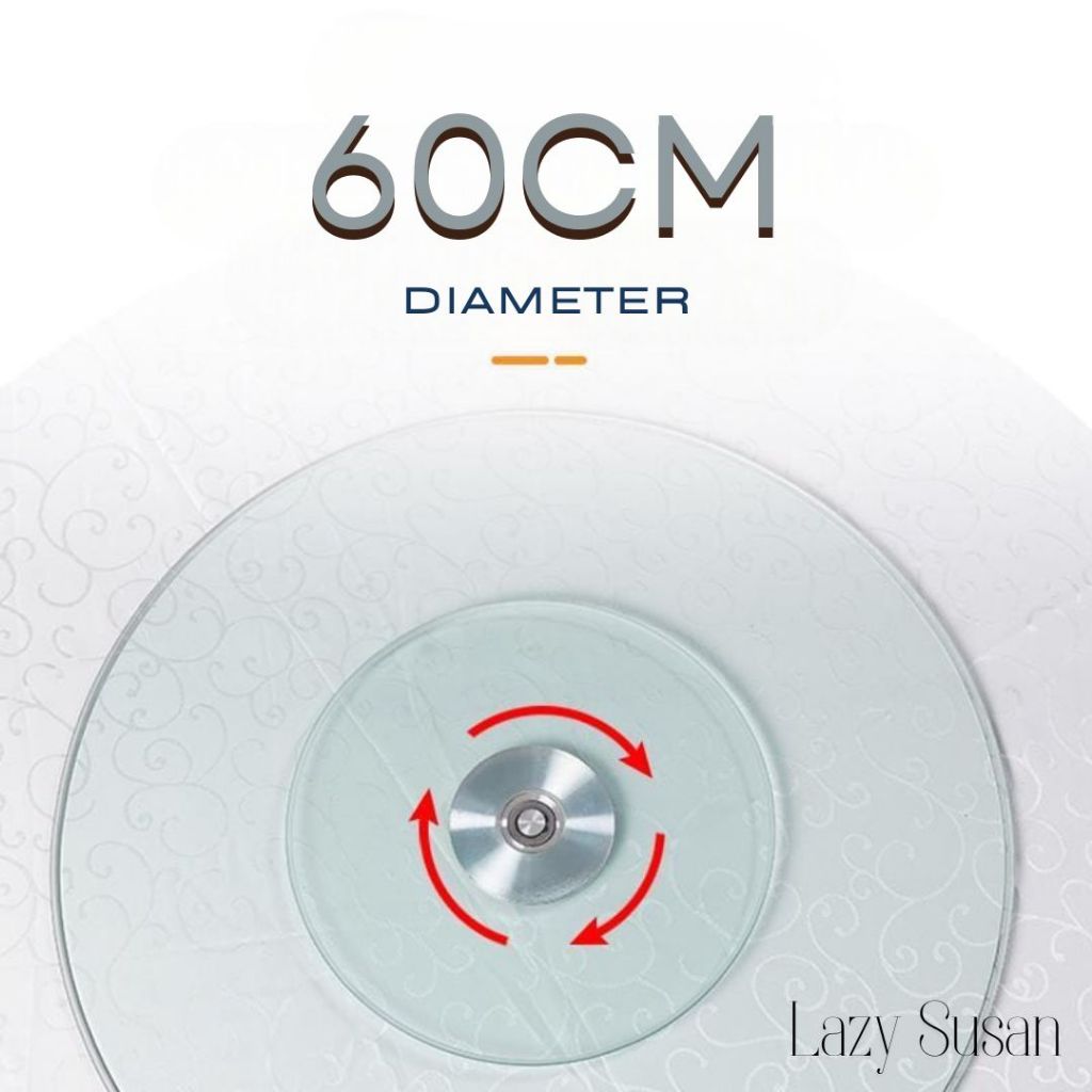 60cm Diameter Round Lazy Susan Tempered Glass Top Swivel Plate For ...
