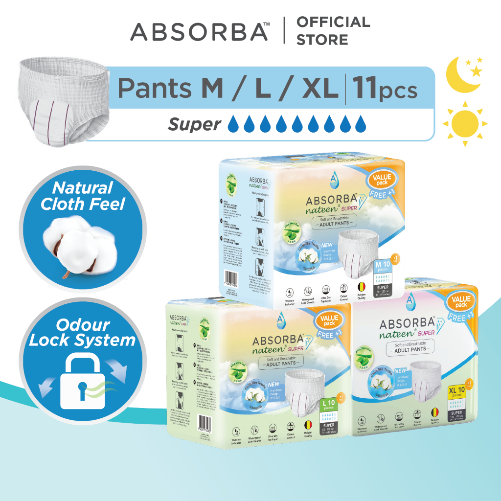 ABSORBA Nateen Super Pull Up Adult Pants - M/L/XL Size, Pack of 11s/10s ...