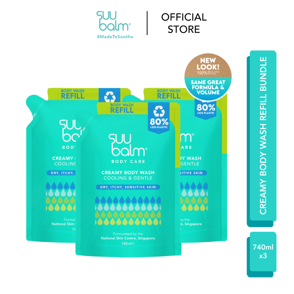 [Adult/Bundle] Suu Balm Creamy Body Wash (Cooling & Gentle) Refill 3 x ...