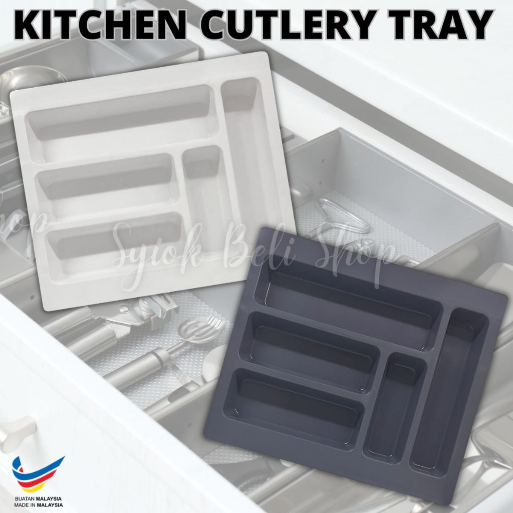 White/Grey PVC Spoon Tray Fork Knife Cutlery Tray Drawer Kitchen ...