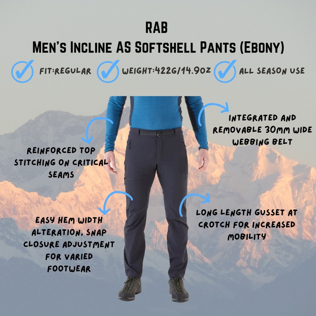 RAB Men's Incline AS Softshell Pants (Ebony) | Shopee Singapore