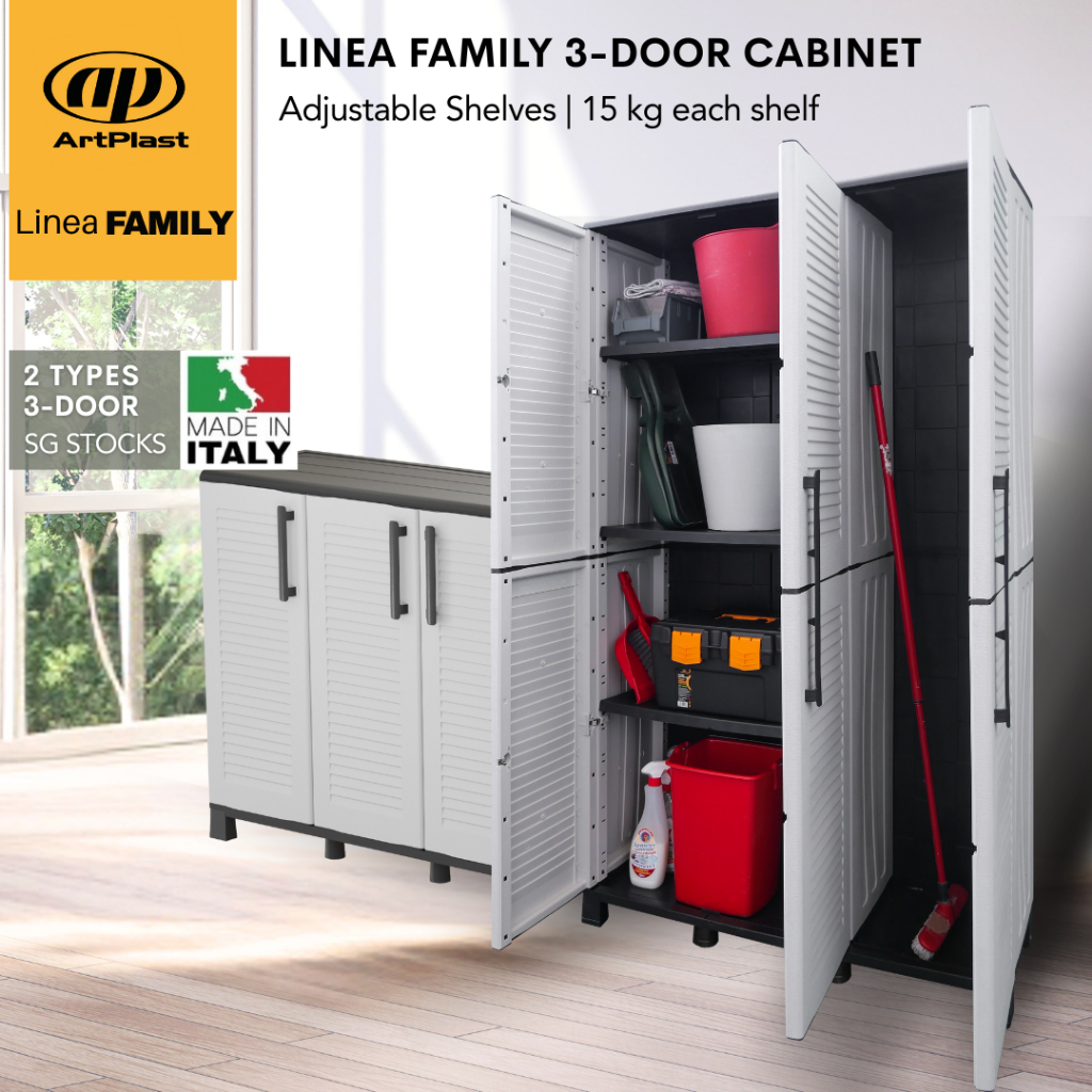 ARTPLAST Linea Family 3 Door Wide Plastic Cabinet Multipurpose Broom ...