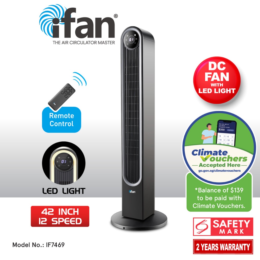 iFan 42" DC Bladeless Tower Fan – Remote Control, Oscillation, Timer ...