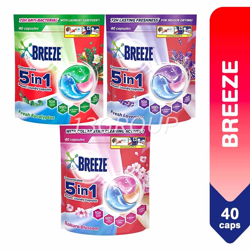 Breeze Concentrated 5in1 Power Laundry Capsules Pods / Eucalyptus ...