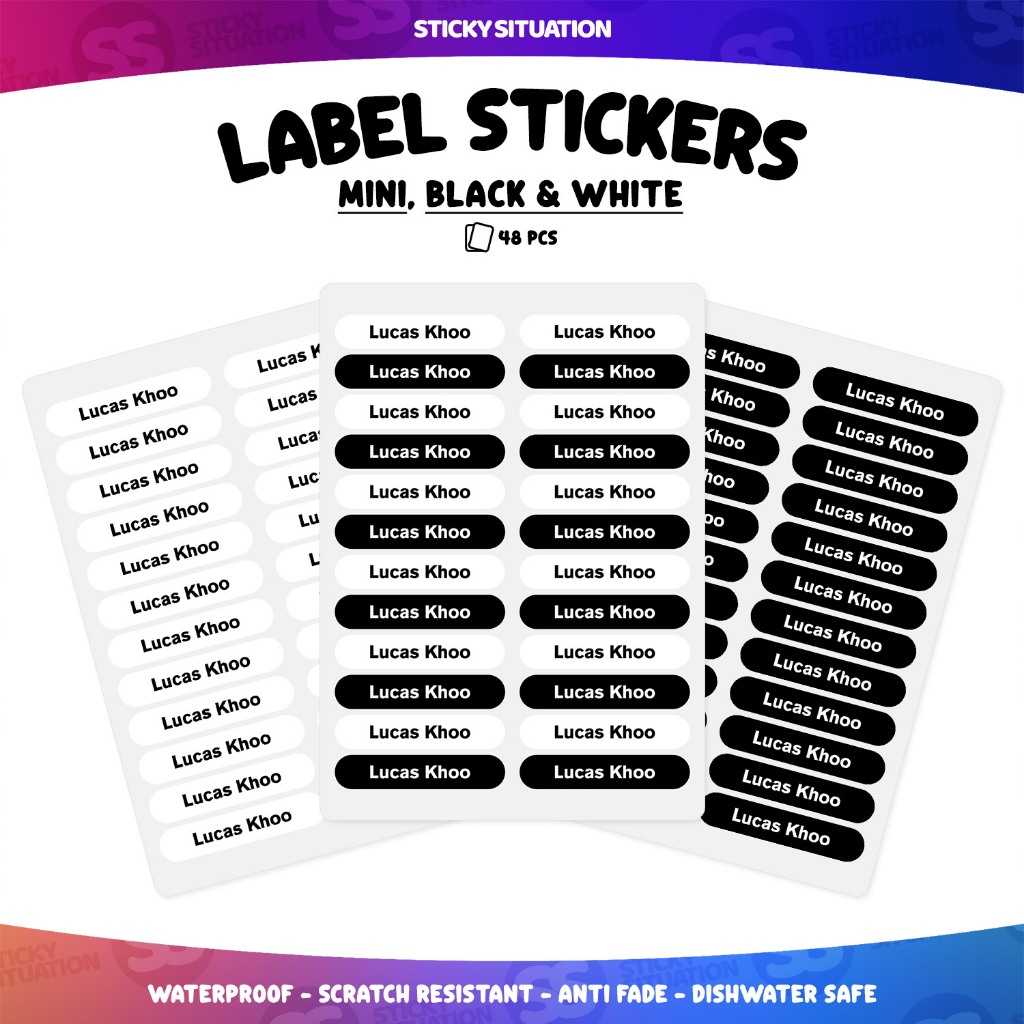 🇸🇬 SG | Personalized Name Label Stickers Black & White (Mini) | Label ...