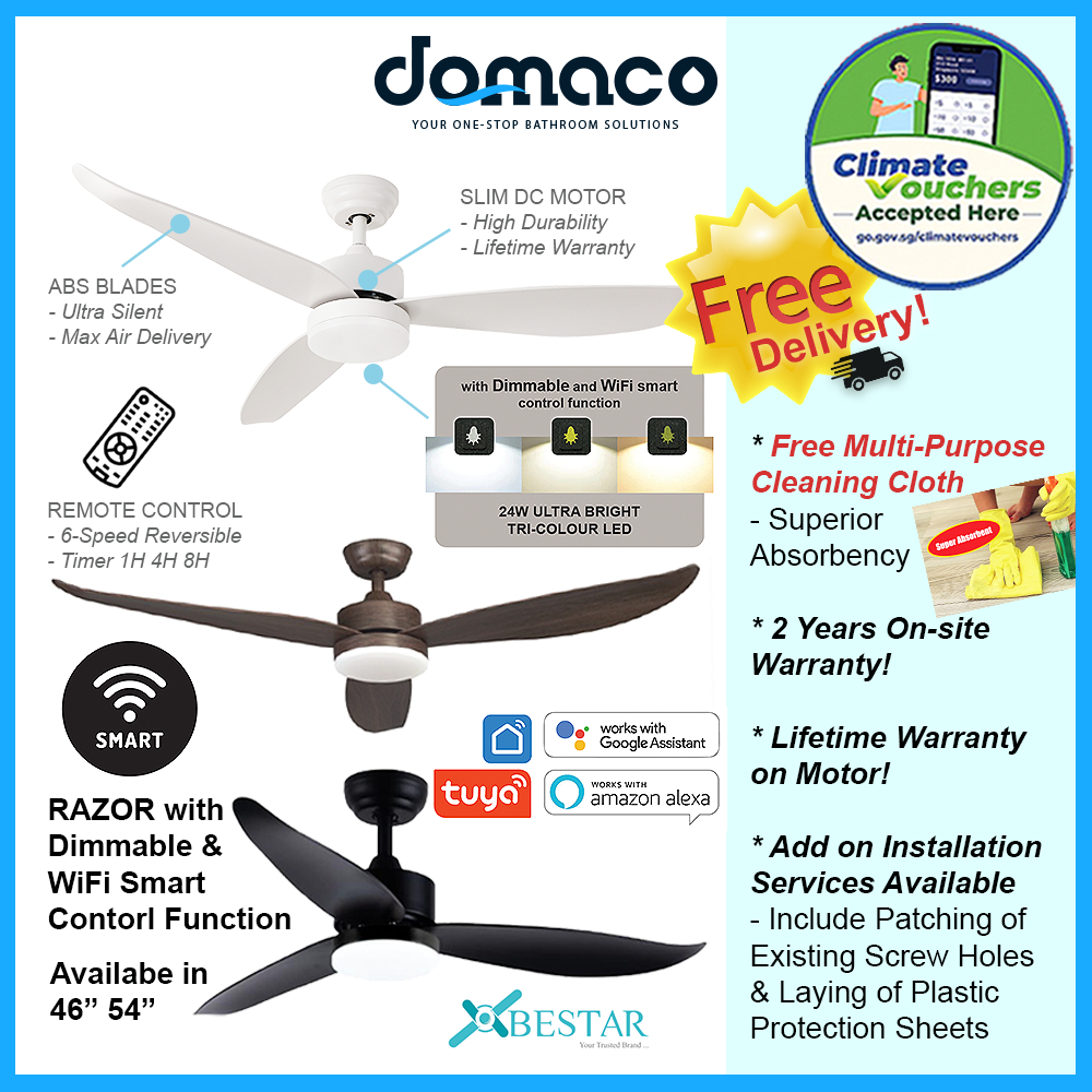 Bestar Razor DC Ceiling Fan With Dimmable 24W 3 Tone LED Light Kit And ...