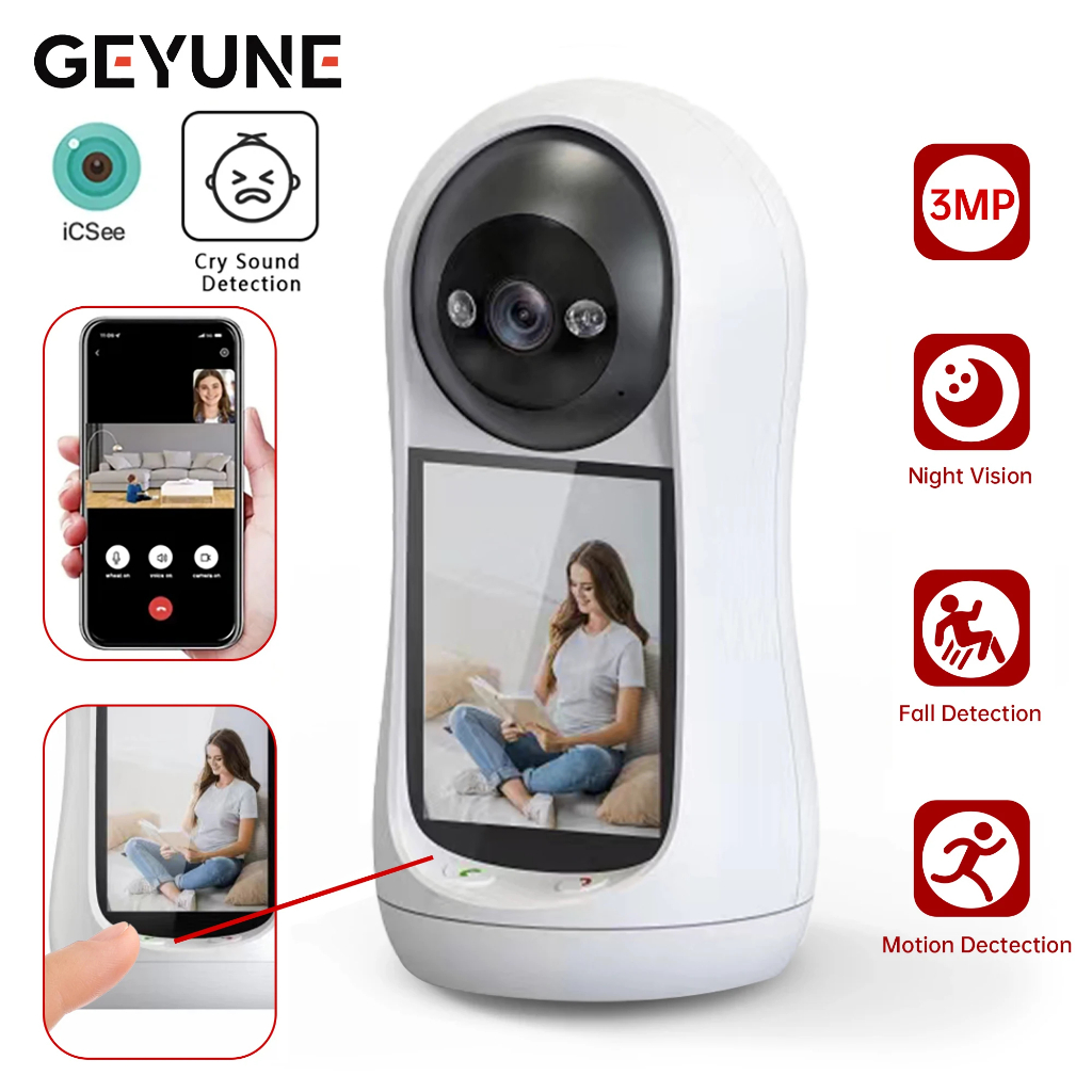 3MP PTZ Wifi Camera Video Call with 2.8 Inch IPS Screen Baby Cry Sound ...