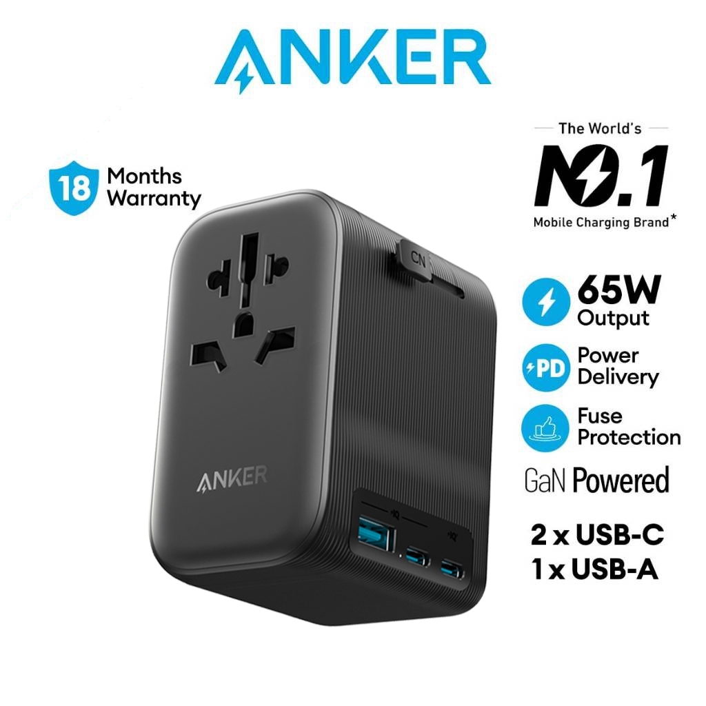 Anker PD 65W GaN 4in1 International Travel Adapter Type C Fast Charging ...