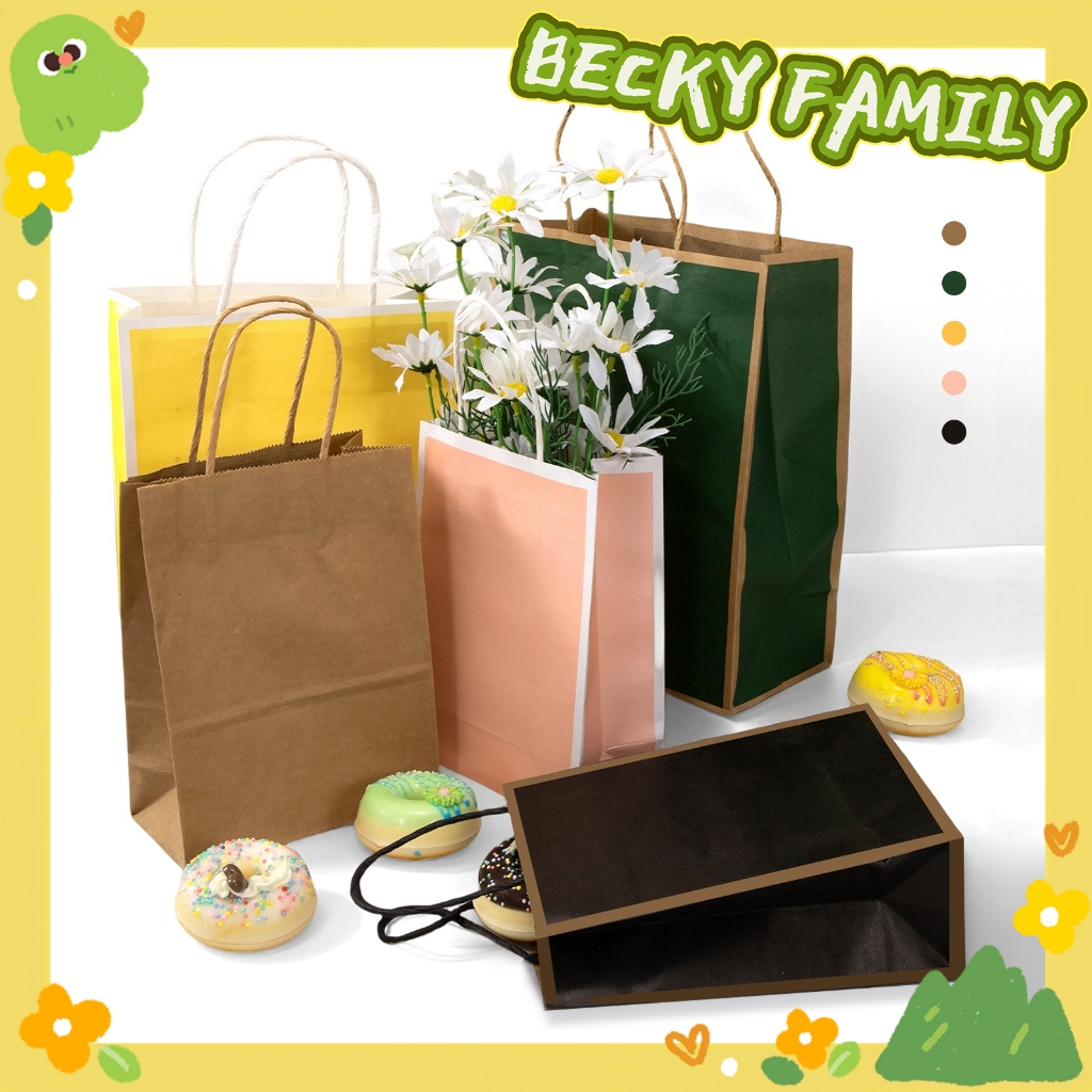 SG Kraft Paper Bag Gift Bags Colour Storage Bags With Handles Border ...