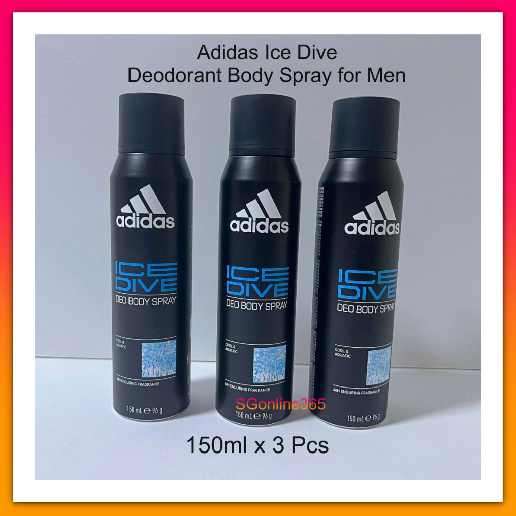 Adidas Ice Dive Deodorant Body Spray for Men 150ml x 3 PCS | Shopee ...