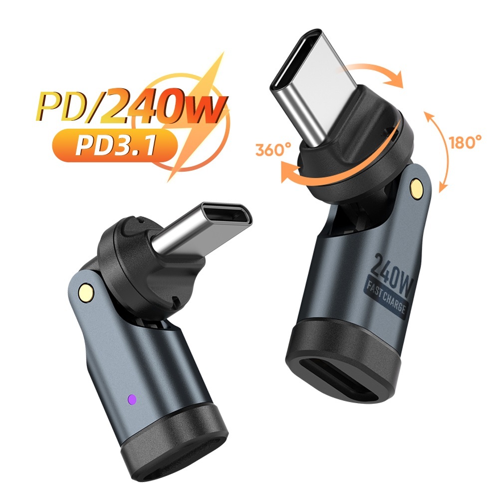 USB Type C 360 Degree L Shape Adapter Male to Female 240W 40Gbps 5A ...