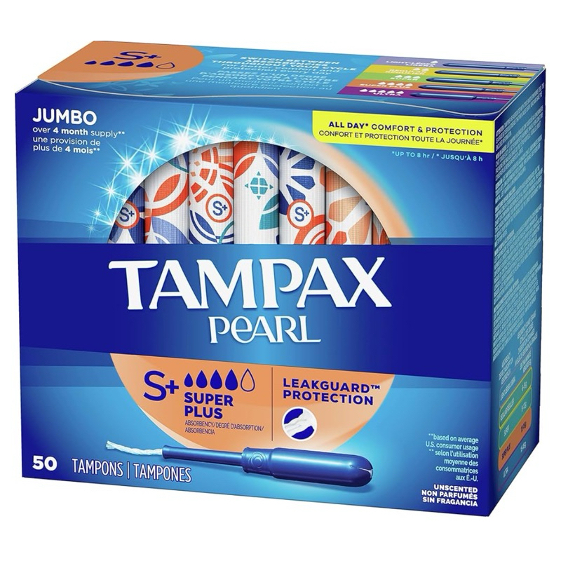 Tampax Pearl Tampons, with LeakGuard Braid, Super Plus and Super ...