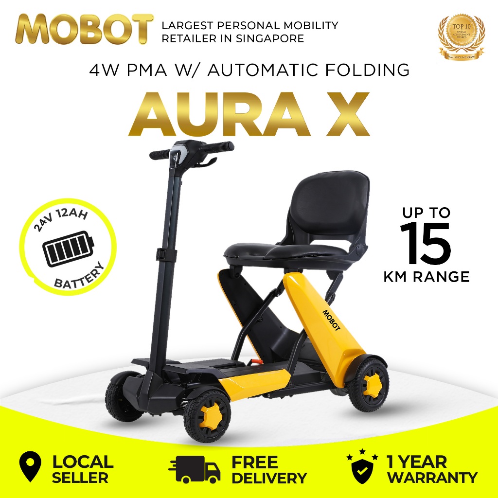 MOBOT SG OFFICIAL | Aura X 4 Wheel Mobility Scooter | 24V 6AH | 15km | Revolutionary Folding ...