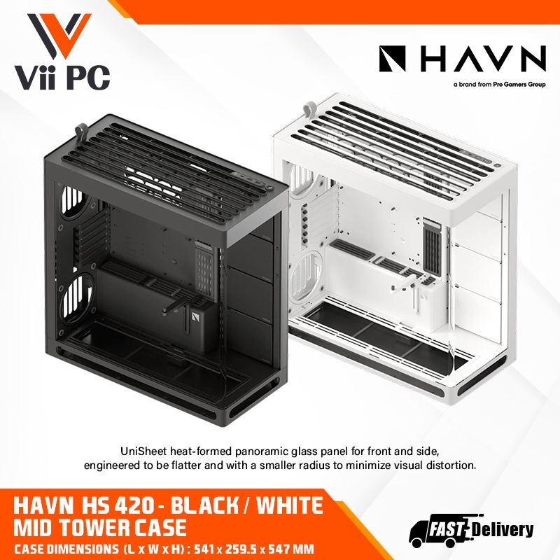 HAVN HS 420 Base Edition Black / White Hybrid structure midtower case ...