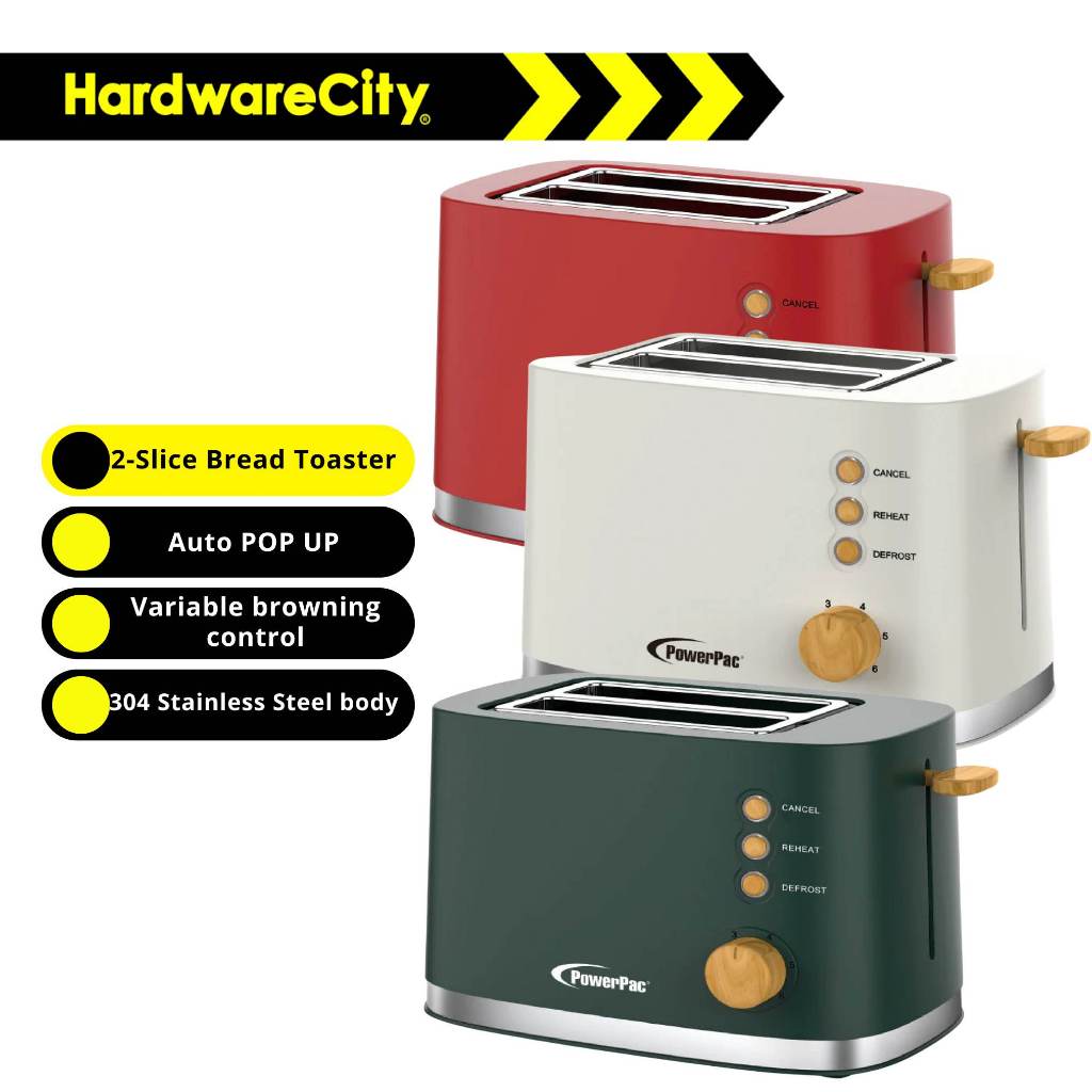 PowerPac 2-Slice Bread Toaster With Auto POP UP (PPT05) | Shopee Singapore
