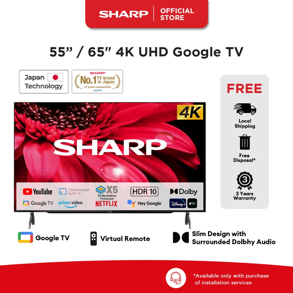 Sharp 55"/65" 4K UHD Google TV 4T-C55FL1X / 4T-C65FL1X | Shopee Singapore