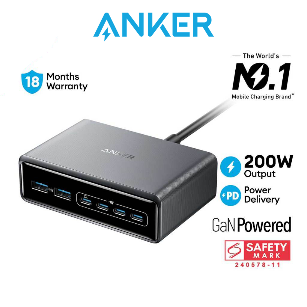 Anker Prime Charger, 200W 6-Port GaN Charging Station Fast Charging USB ...