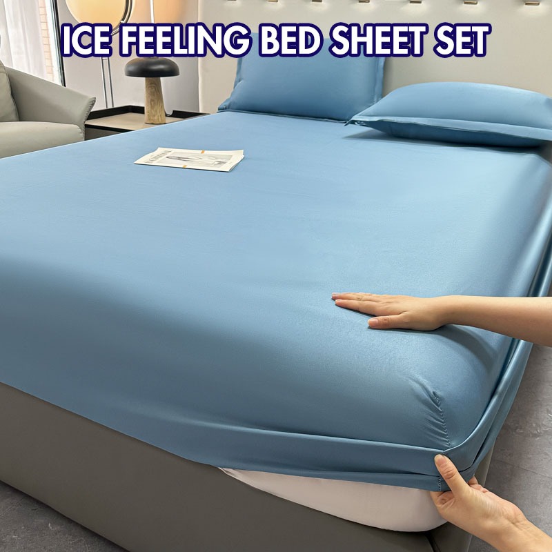 bed cover fitted sheet solid color ice silk bed sheet naked sleeping ...