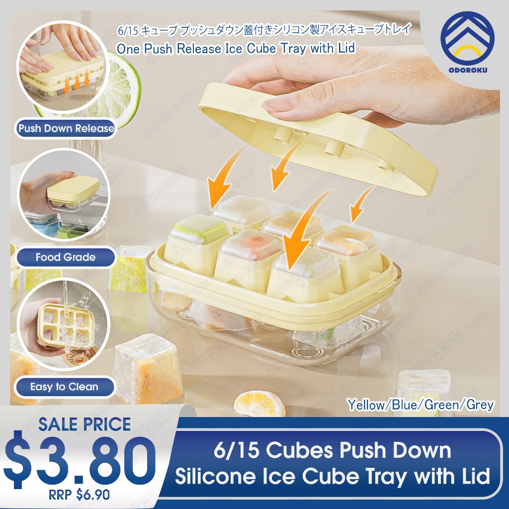ODOROKU 6/15 Cubes Mini Push Down Silicone Ice Cube Tray with Lid BPA ...