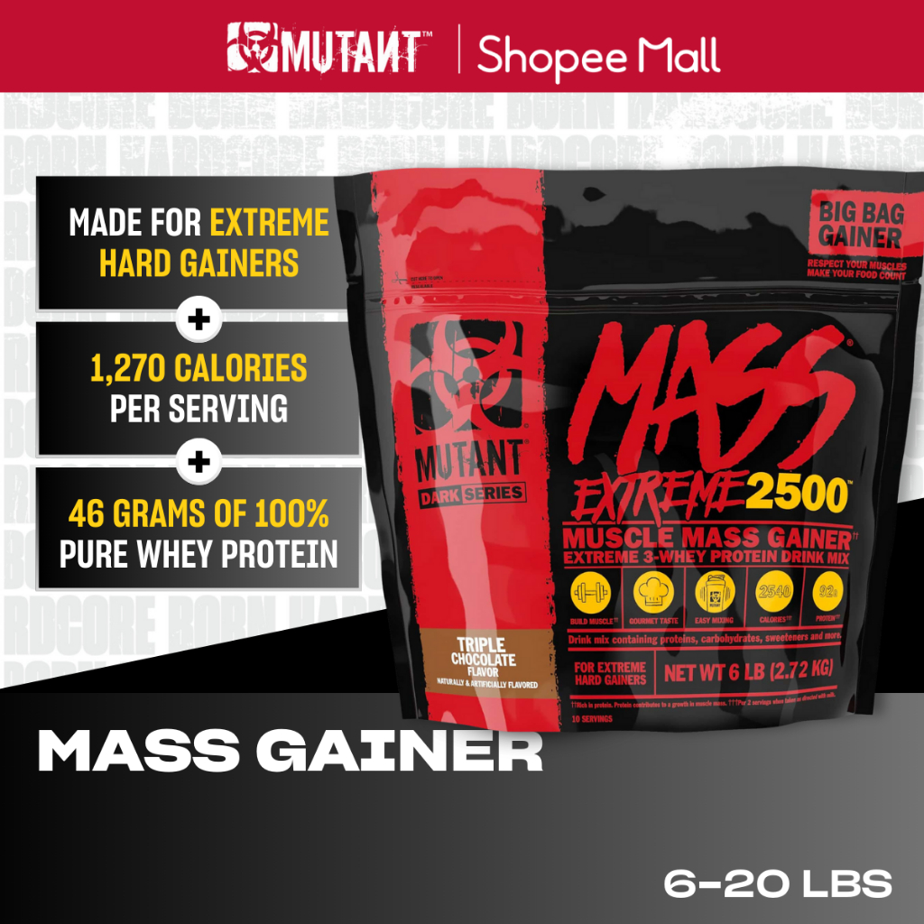 Mutant MASS EXTREME 2500, Mass Gainer, Whey Protein, High Calories for extreme hard gainer 6-12 ...