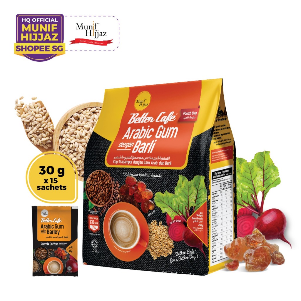 Better Cafe Arabic Gum Pouch Bag (15 sachets X 30G)Premix Coffee,Arabic ...