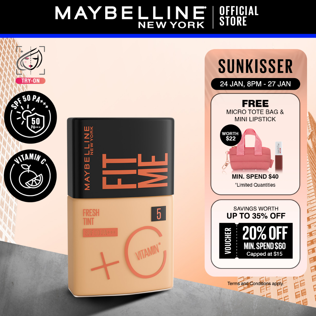 Maybelline Fit Me Fresh Tint - SPF50, Vitamin C, Sun Protection, Light ...