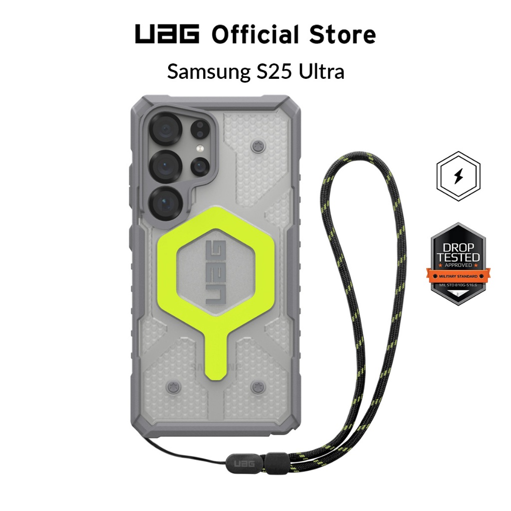 UAG Samsung S25 Ultra Case 6.9" Pathfinder Clear Magnetic Phone Case + Active Neon Lanyard ...