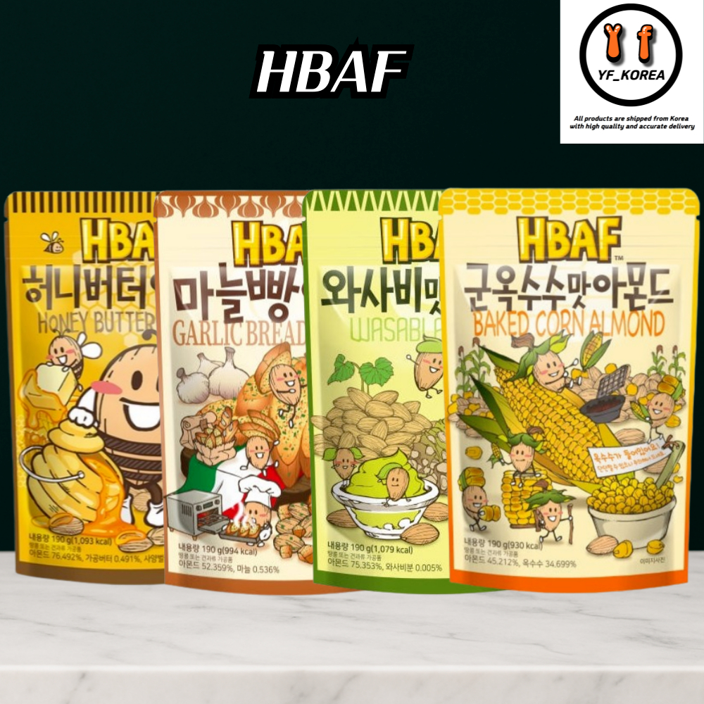 HBAF Korea Honey Butter Almond Snack 120g 190 g Roasted Corn Garlic Bread Wasabi Flavor | Shopee ...