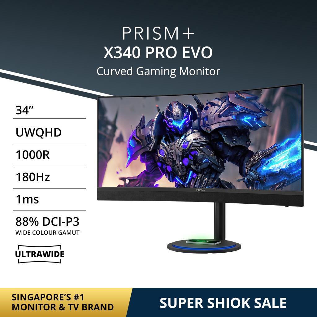 PRISM+ X340 PRO EVO | 34" UWQHD Ultrawide 180Hz Curved Gaming Monitor ...