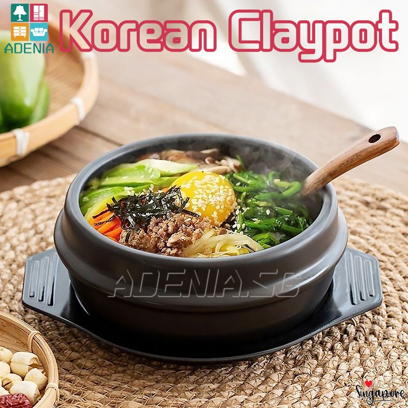 【SG】1.1L Korean ClayPot Traditional Korean Pots Kitchen Earthware Clay Pot with Tray for Steam ...