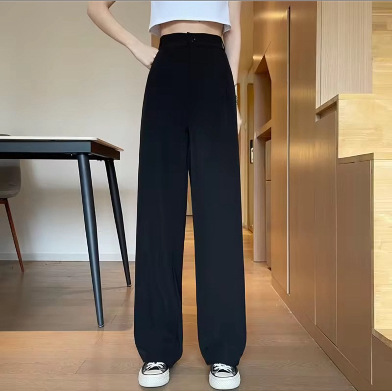 New Ladies Soft Material Straight Cut Loose Pant | Shopee Singapore