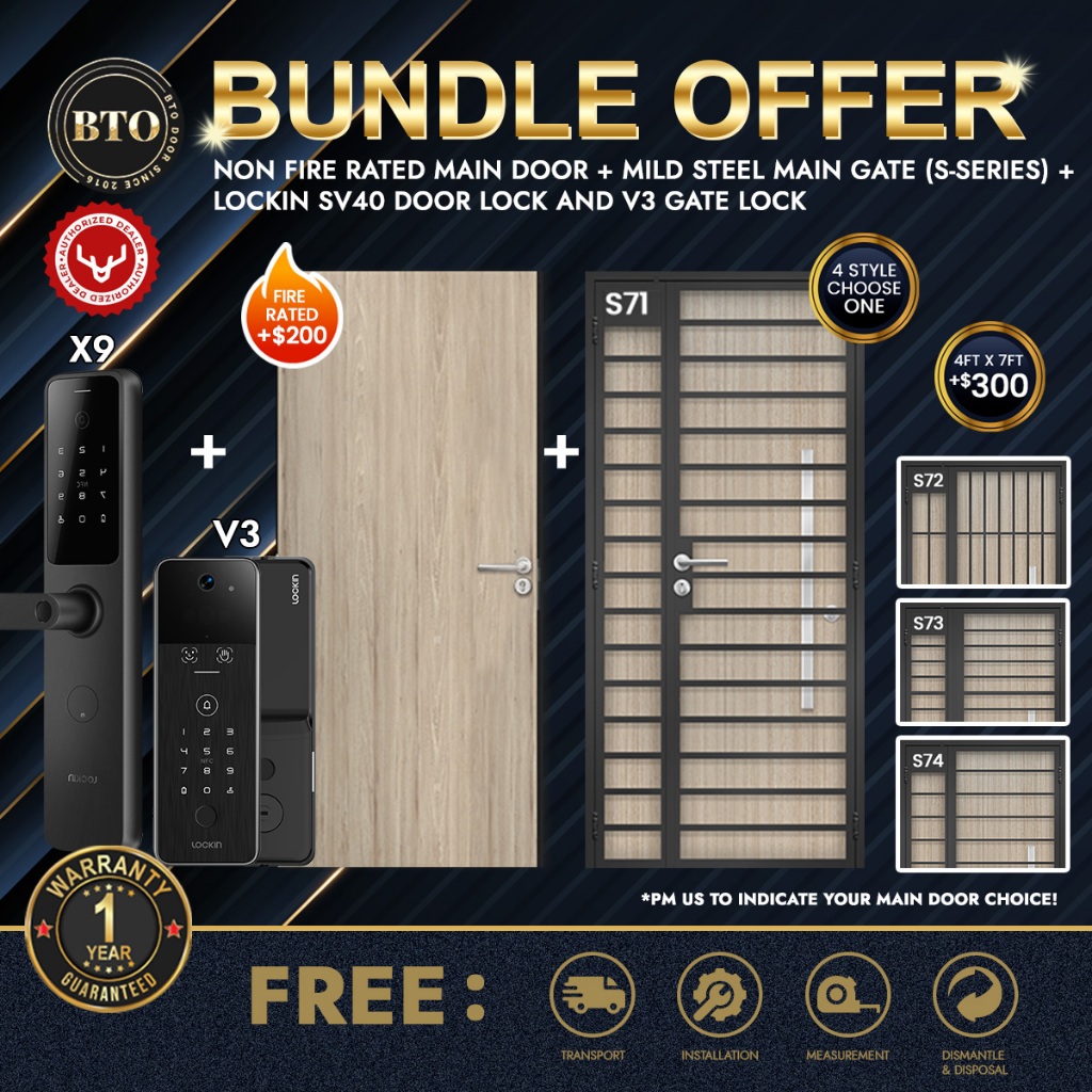 [Bundle] Non Fire-Rated Main Door + Mild Steel Gate S-Series + Lockin ...