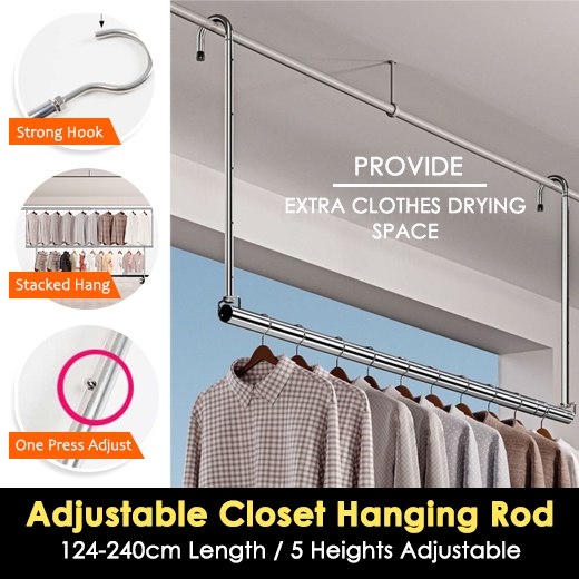🇸🇬 Multifunction Telescopic Clothes Laundry Rail Rod / Adjustable ...