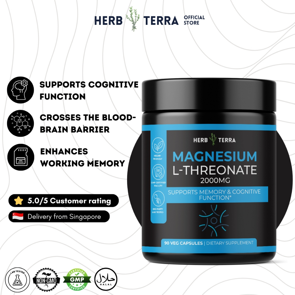 Herb Terra Magnesium L-Threonate, Brain Health Supplement, Cognitive Support, Memory & Focus ...