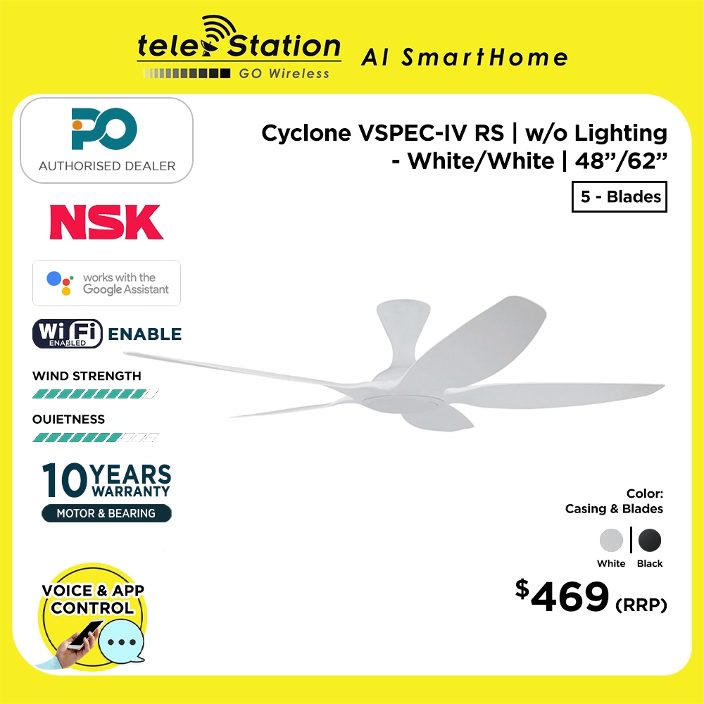 PO ECO Smart Ceiling Fan CYCLONE VSPEC-IV w/o Light (WiFi) 5 Blades ...